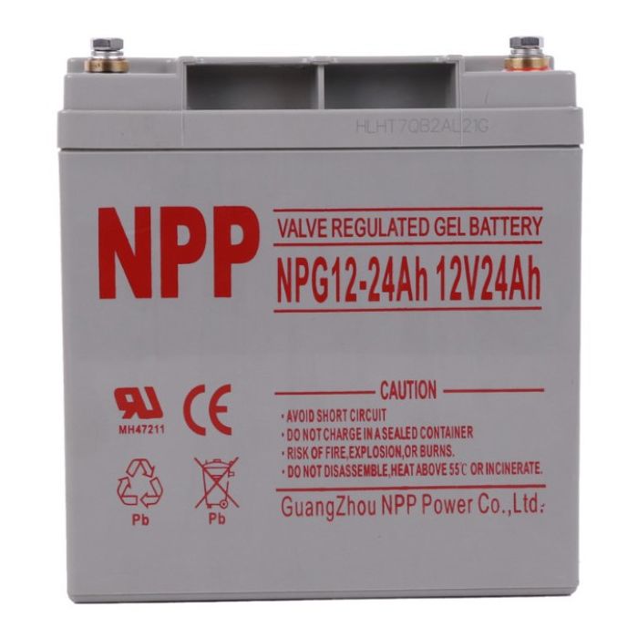 NPP NPG12V-24Ah, GEL BATTERY, C20=24AH, T14, 166x126x174x181, 7,6KG, Light grey