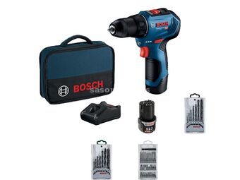 BOSCH Aku bušilica-odvrtač GSR 12V-30 u torbi sa 2 x 2/0 Ah Li-ion + 39-delni set pribora