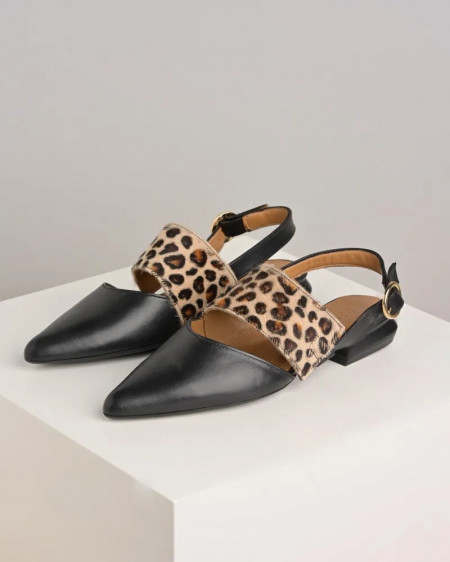 Kožne ženske sandalete 111037 crne/leopard