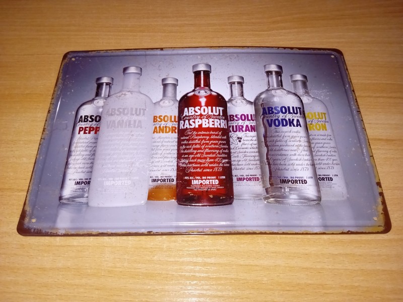 METALNA REKLAMNA TABLA "ABSOLUT VODKA" 30x20cm *NOVO*