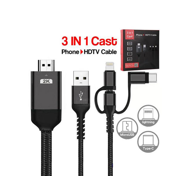 Kabl HDMI na (Micro+Tip C+Iphone) povezuje TV + mob, 2m