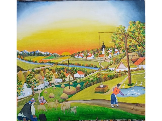 Selo nekad ulje na platnu -Nikola Lapić