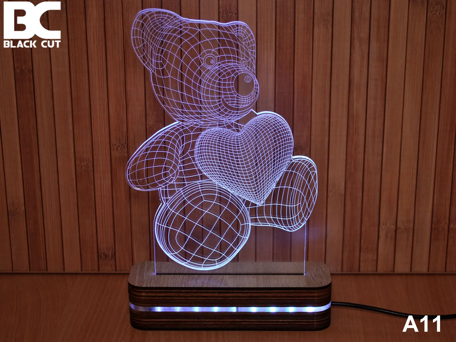 Black Cut 3D Lampa Meda i srce, Hladno bela