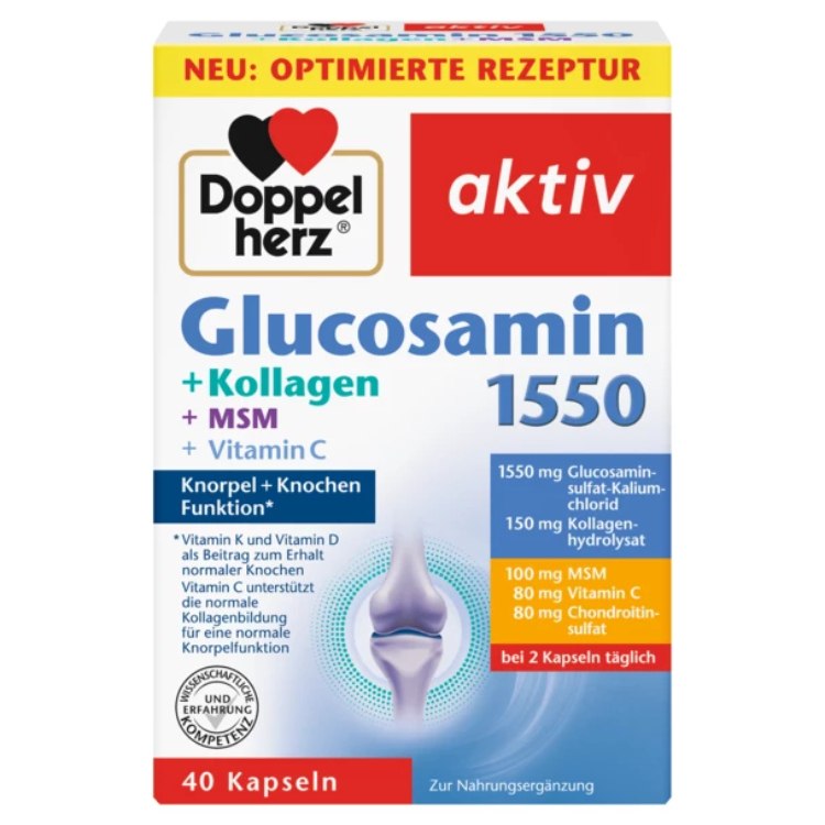 Doppelherz Aktiv Glukozamin 1550 + kolagen + MSM + vitamin C, 40 kapsula
