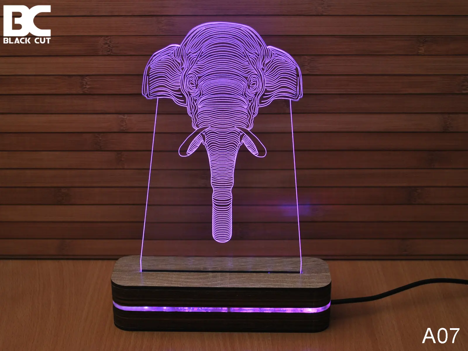 Black Cut 3D Lampa Slon, Roze