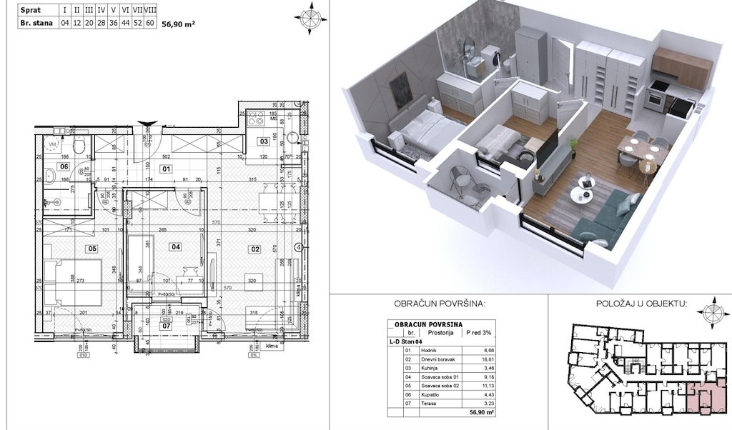 NOVI SAD - KEJ - 56. 90 m2