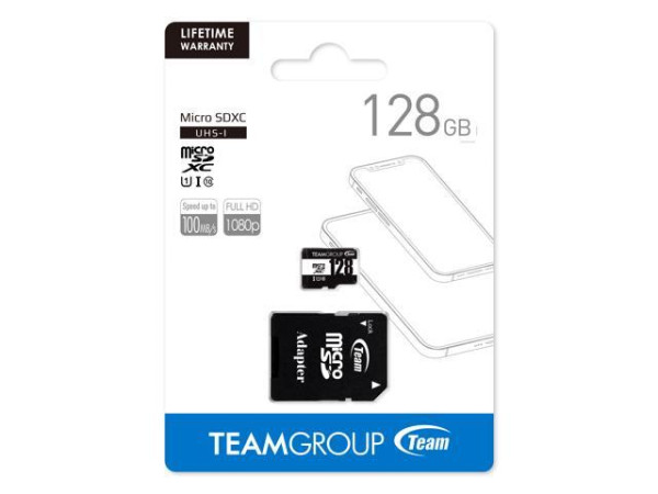 Micro SD kartica SDXC 128GB 100/20MP/s UHS-I U1 C10 +SD Adapter TUSDX128GCL10U03 Fo TeamGroup
