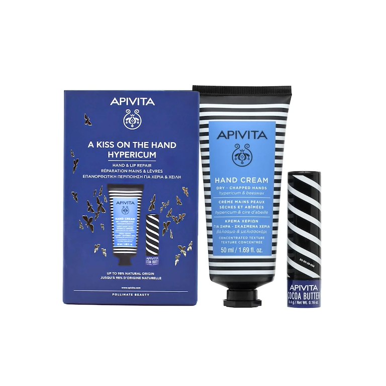 APIVITA PROMO A Kiss on the Hand HYPERICUM Krema za Ruke sa Kantarionom 50 mL i Stik za Usne Kakao Puter SPF 20 4.4 g
