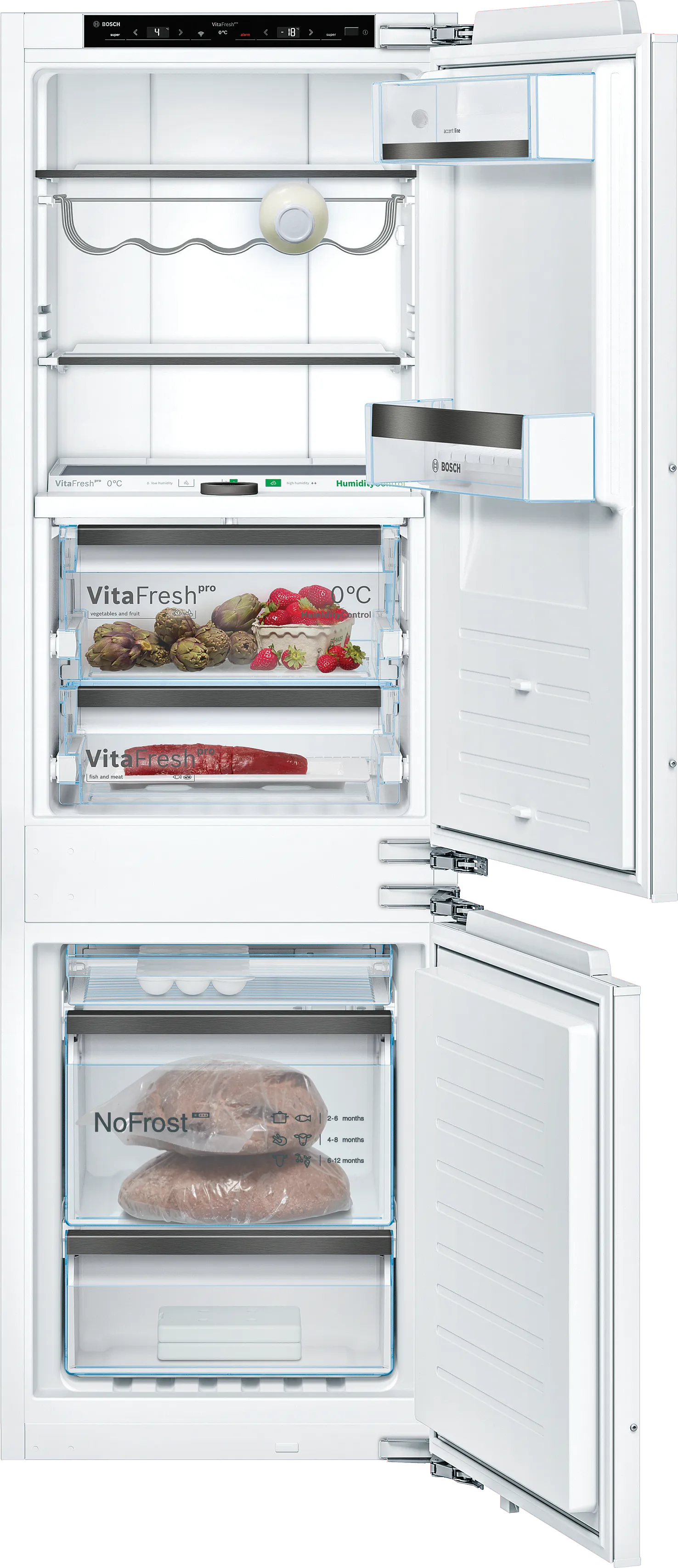 Series 8, built-in fridge-freezer with freezer at bottom, 177.2 x 55.8 cm, soft close flat hinge, KIF86HDD0