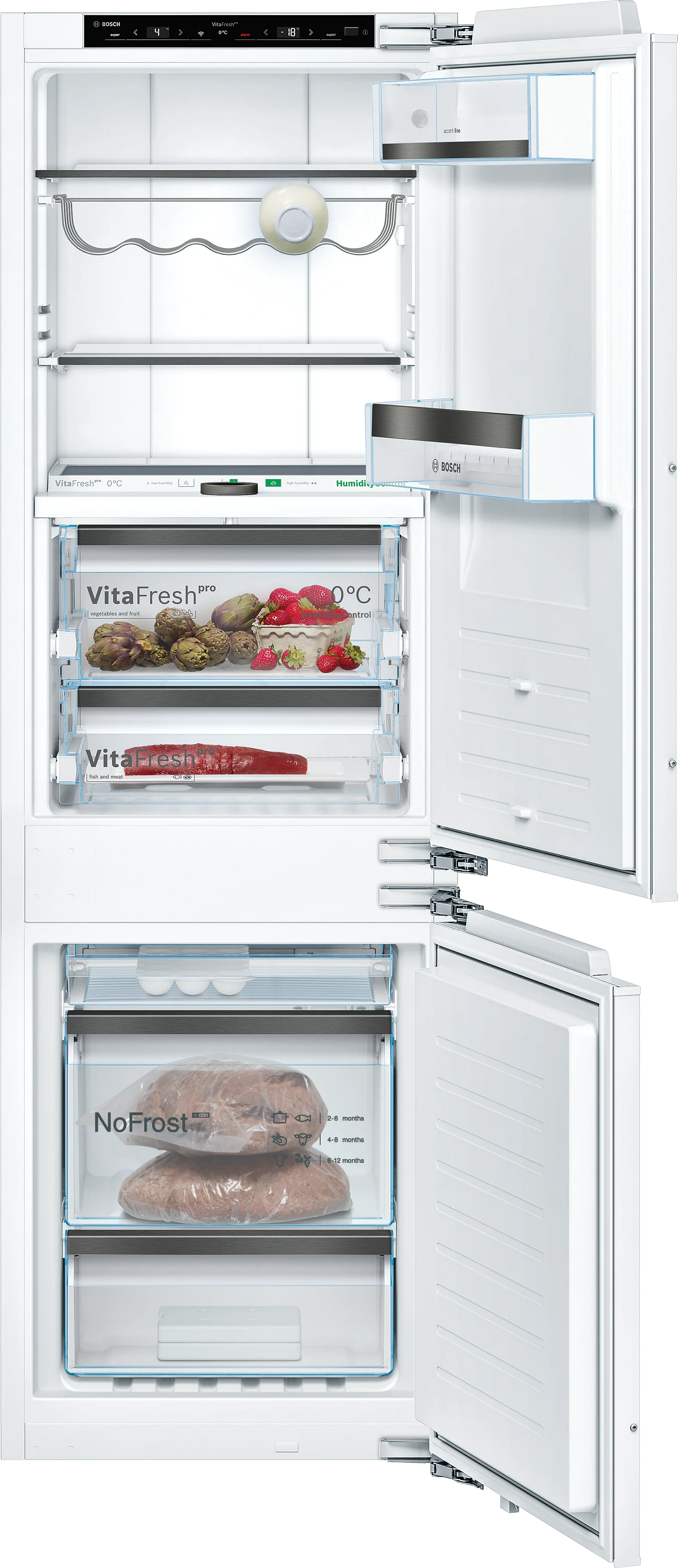 Series 8, built-in fridge-freezer with freezer at bottom, 177.2 x 55.8 cm, soft close flat hinge, KIF86HDD0