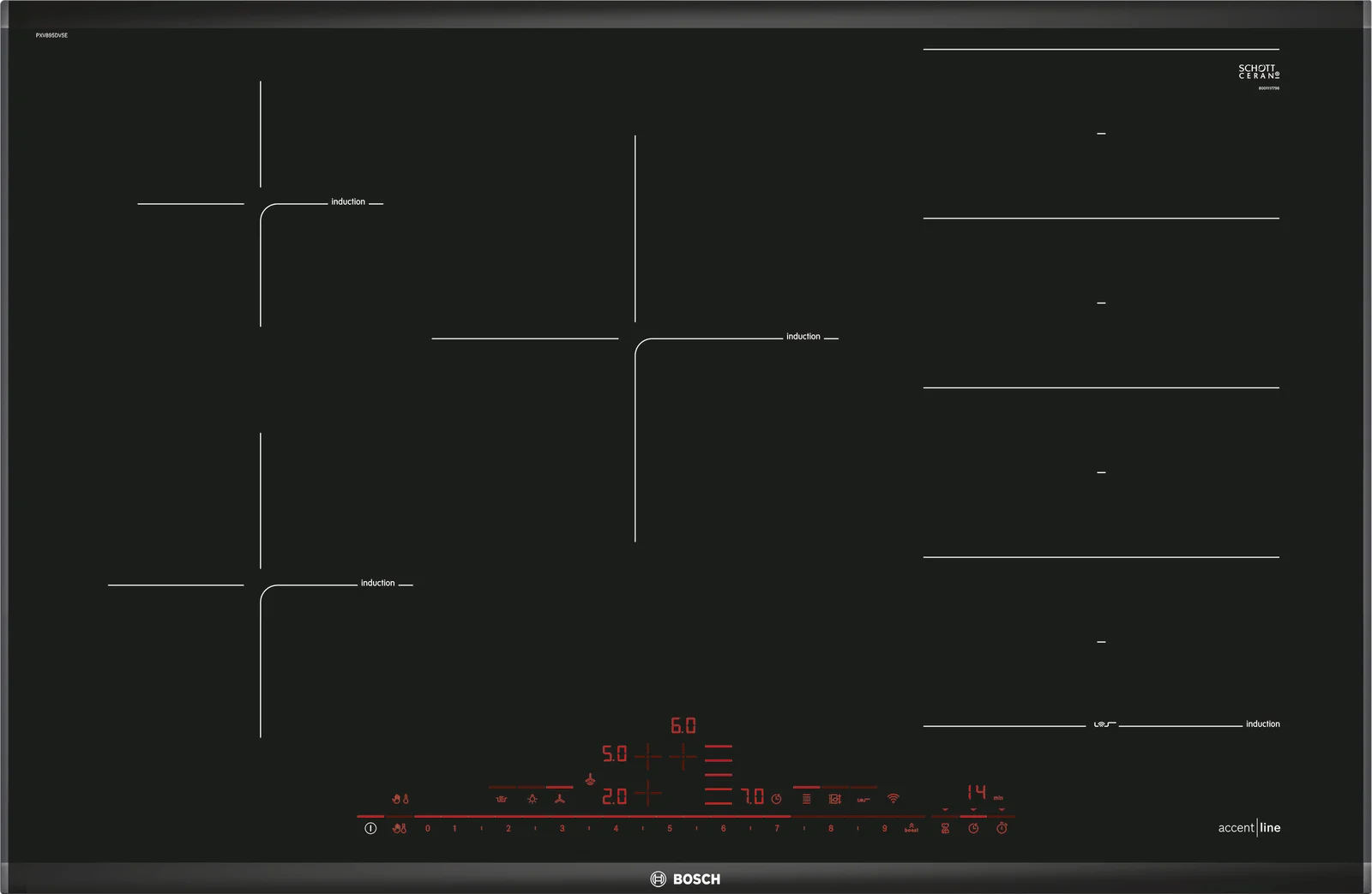 Series 8, Flex induction hob, 80 cm, Black, surface mount with frame, PXV895DV5E