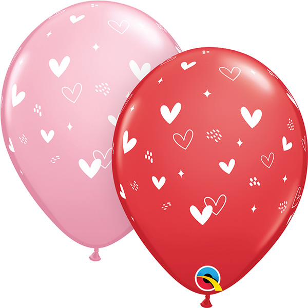 36087
11″ Latex Hearts & Speckles Red & Pink (6)