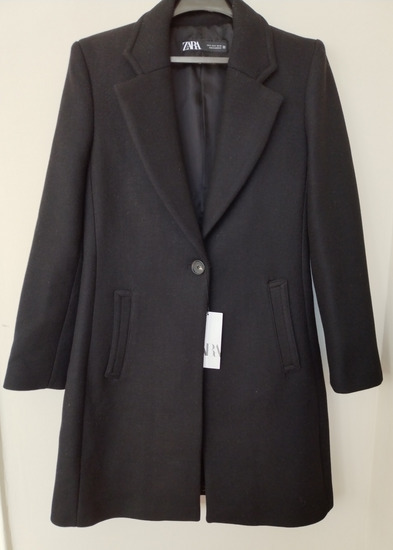 Nov Zara crni kaput od mesavine vune S-М