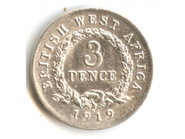 Britanska Zapadna Afrika 3 pence 1919 aUNC/XF