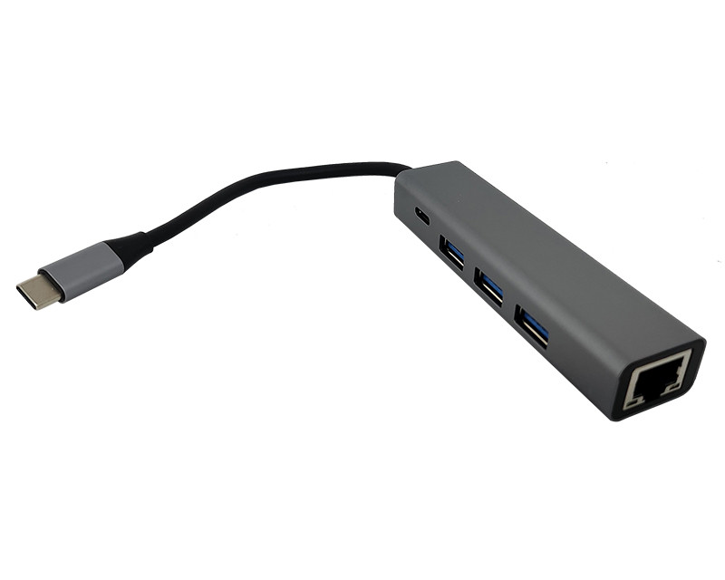 FAST ASIA - Adapter-konvertor TIP C na 3xUSB 3.0+TIP C+RJ45