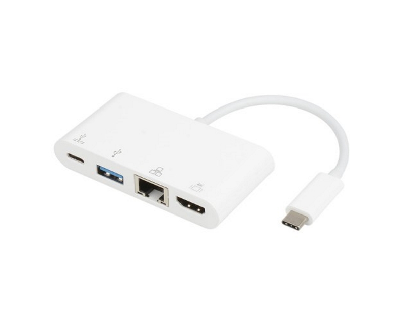 E-GREEN - Adapter USB 3.1 tip C (M) - HDMI + USB3.0 + RJ45 + tip C (F) beli