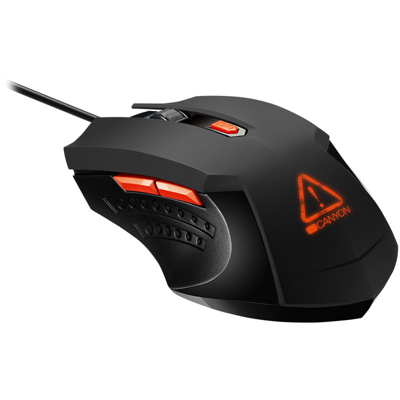 CANYON Optical Gaming Mouse with 6 programmable buttons, Pixart optical sensor, 4 levels of DPI and up to 3200, 3 million times key life, 1.65m PVC USB cable,rubber coating surface and color
