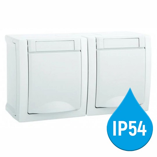 Panasonic šuho horizontalna dupla priključnica II OG bela 16A 250V IP54 WPTC4800-2WH EU2 PACIFIC