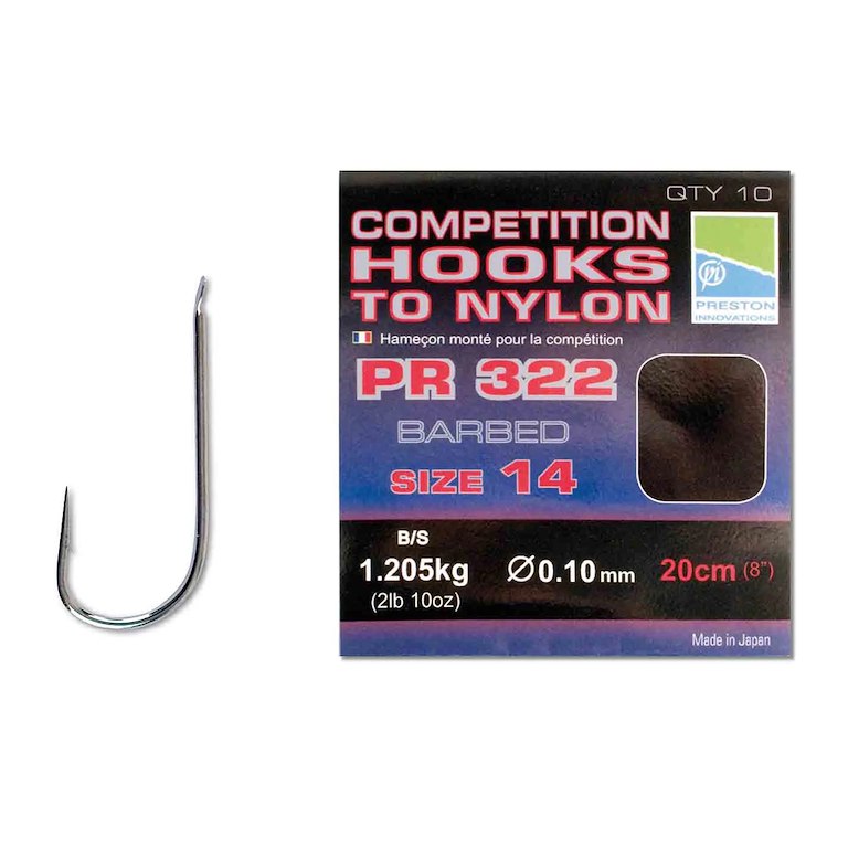 PRESTON COMPETITON 332 HOOKS TO NYLON 18#