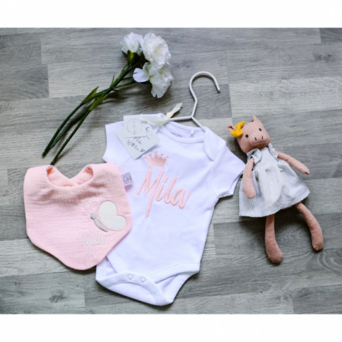 Baby rozi set bodić-muslin portikla/aplikacija