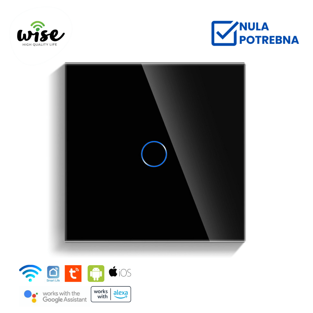 Wifi pametni prekidač, 1 taster
stakleni crni panel