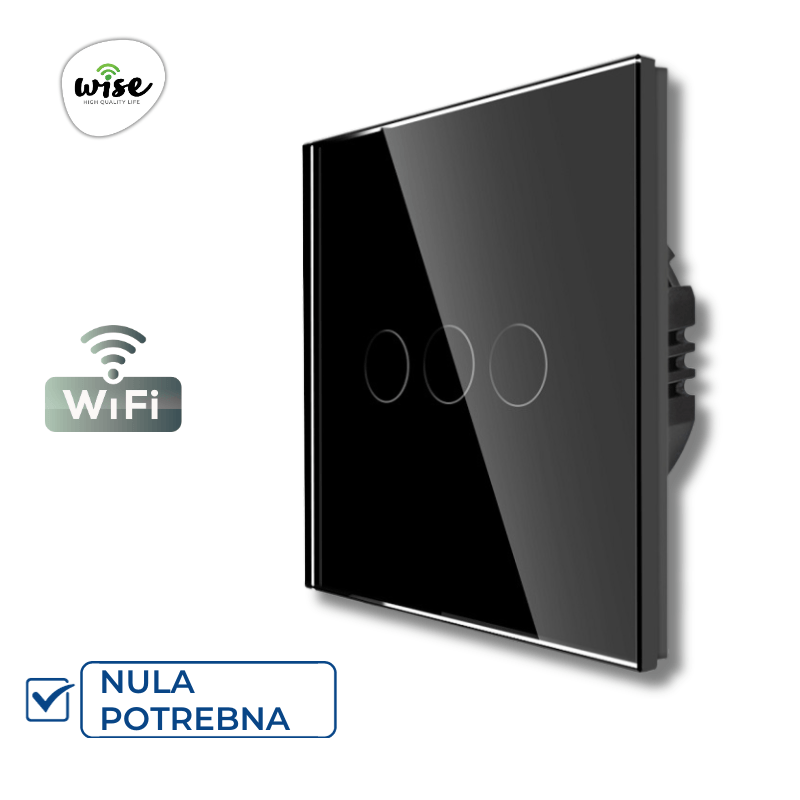 Wifi pametni prekidač, 3 tastera
stakleni panel crni