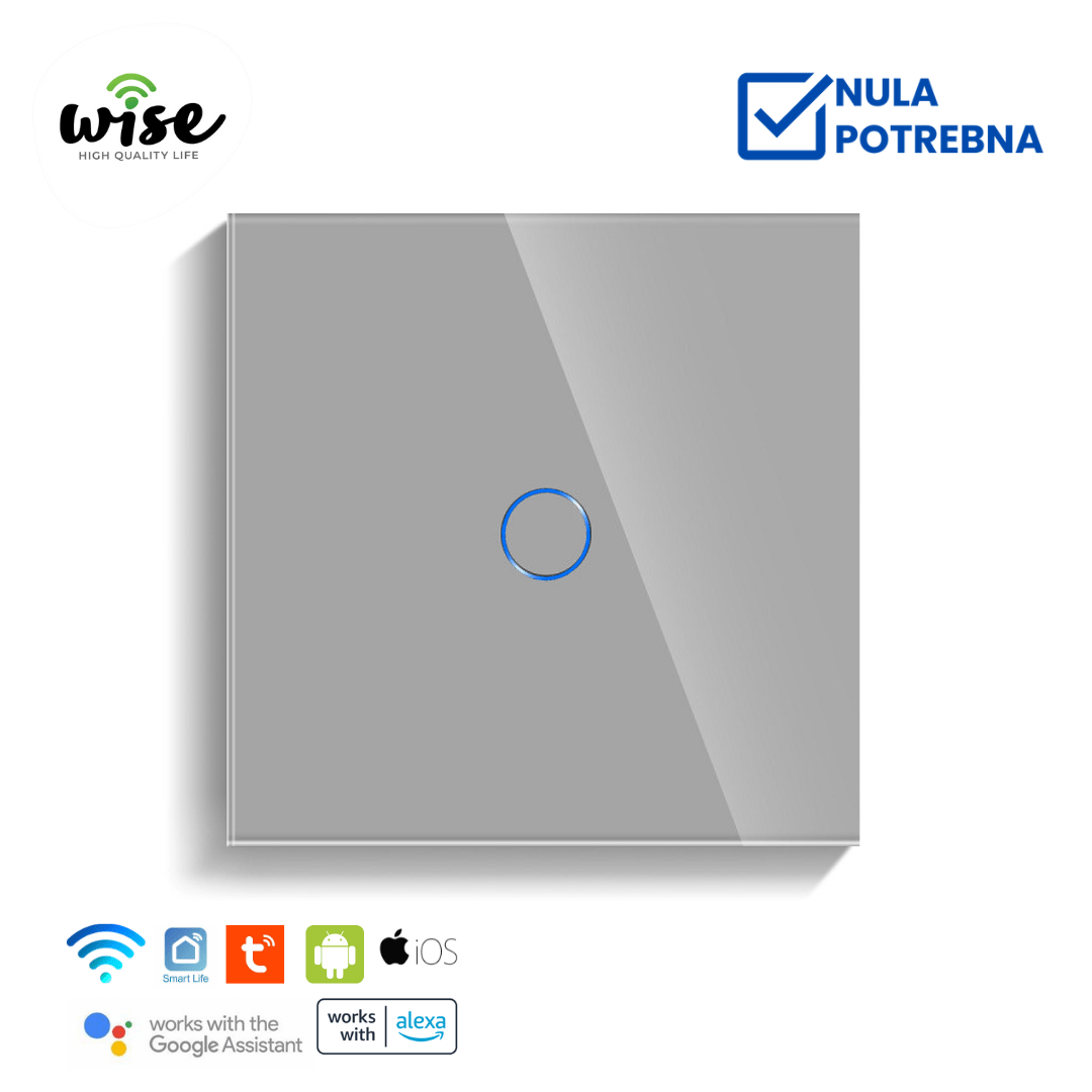 Wifi pametni prekidač, 1 taster
stakleni sivi panel