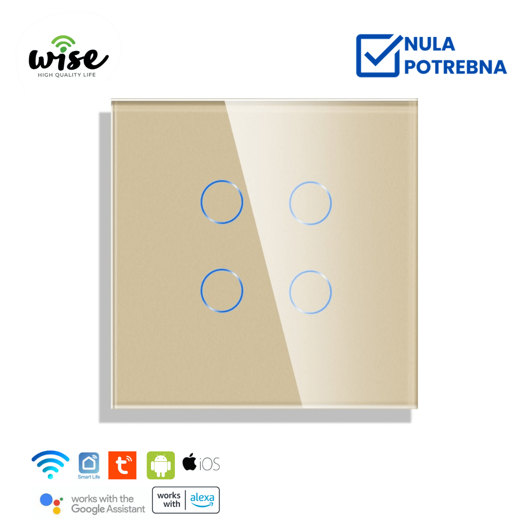 Wifi pametni prekidač, 4 tastera
stakleni panel krem