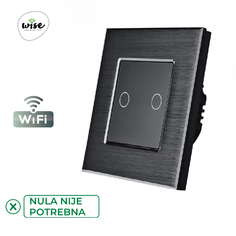 Wise pametni prekidač SLW – nije potrebna „nula“ žica – 2 tastera – aluminijumski panel