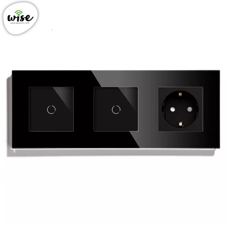 Wise modularni panel sa 3 utičnice – stakleni panel krem-crni