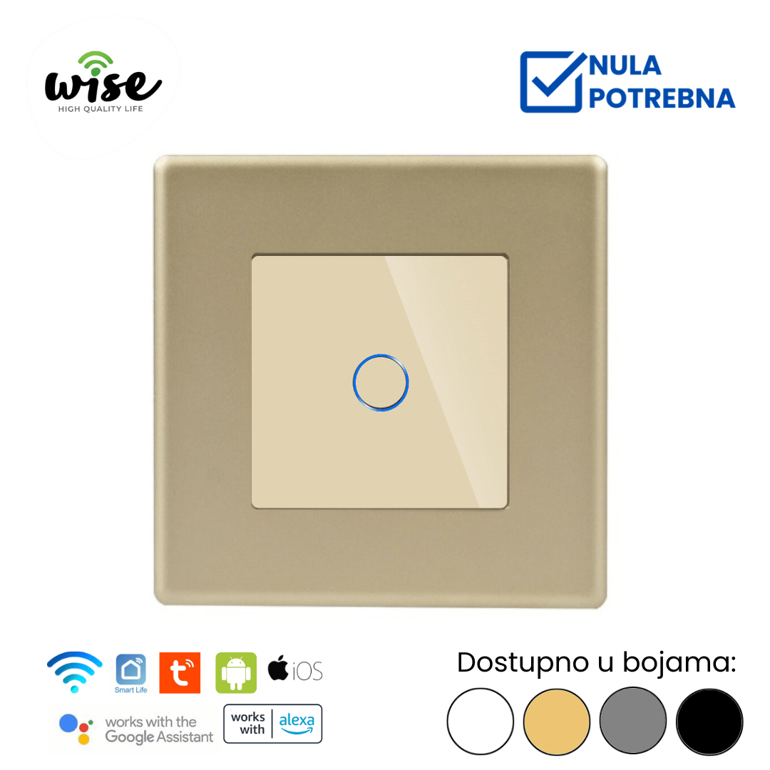 WISE wifi pametni prekidač – 1 taster, PVC mat panel beli