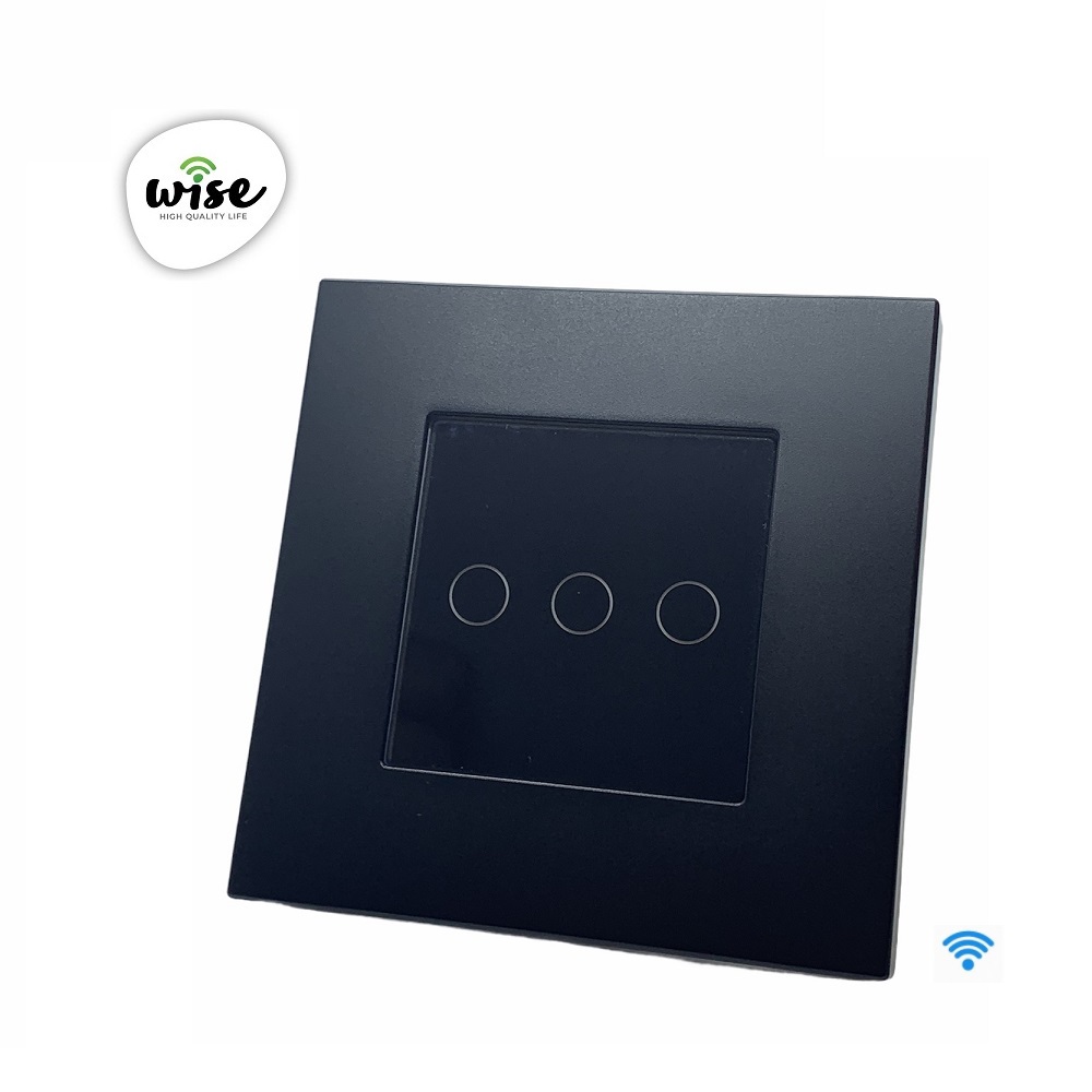 WISE pametni prekidač – 3 tastera, PVC mat panel crni