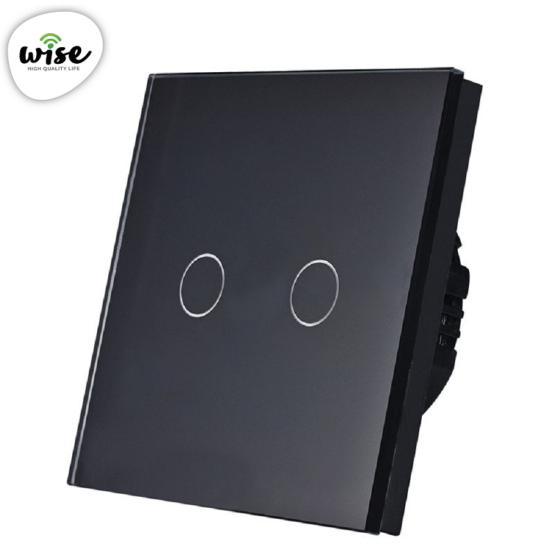 Wise pametni prekidač Wifi + RF, 2 tastera – stakleni panel crni