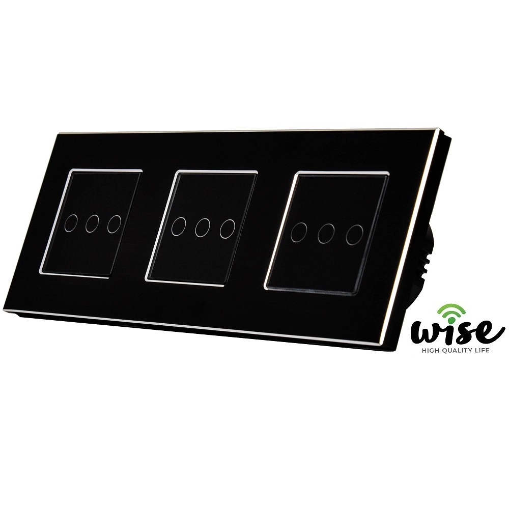Wise pametni prekidač 9 tastera – modularni sa 3 modula – aluminijumski panel crni