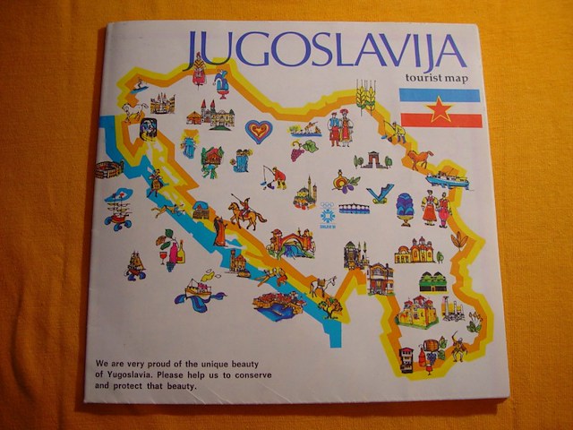 turistička mapa ZOI Jugoslavija, na engleskom