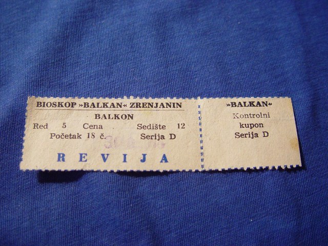 ulaznica za bioskop Balkan ZR iz 1986, KRŠ