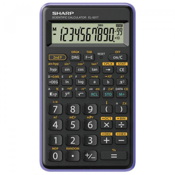 Kalkulator tehnički 10 plus 2mesta 146 funkcija sharp el-501tb-vl crno ljubičasti blister