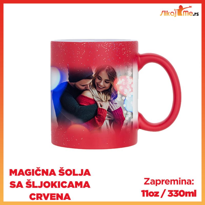 Magična šolja sa šljokicama crvena