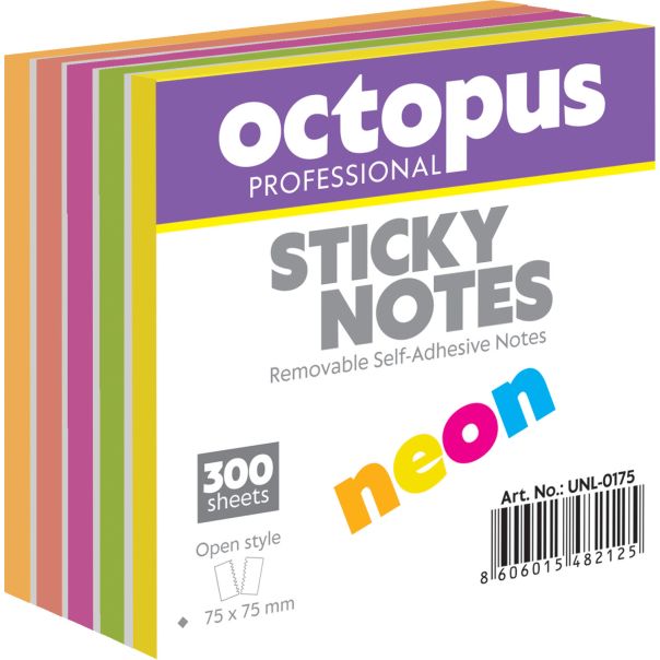 OCTOPUS Blok samolepljivi 75x75 300 lista neon unl-0175