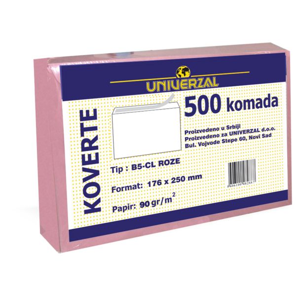 OCTOPUS Koverat b-5-cl rozi 500/1 samolepljiv unl-0034box