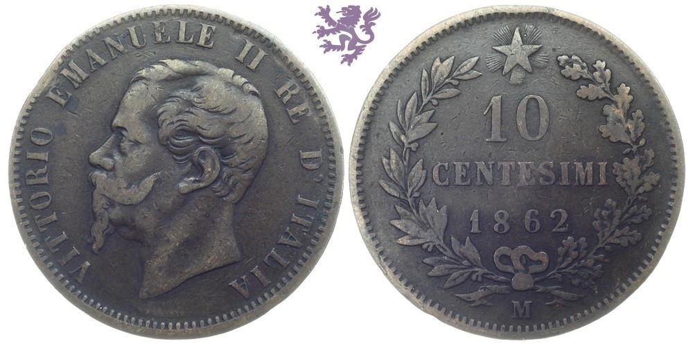 10 Centesimi, 1862. Vittorio Emanuele II