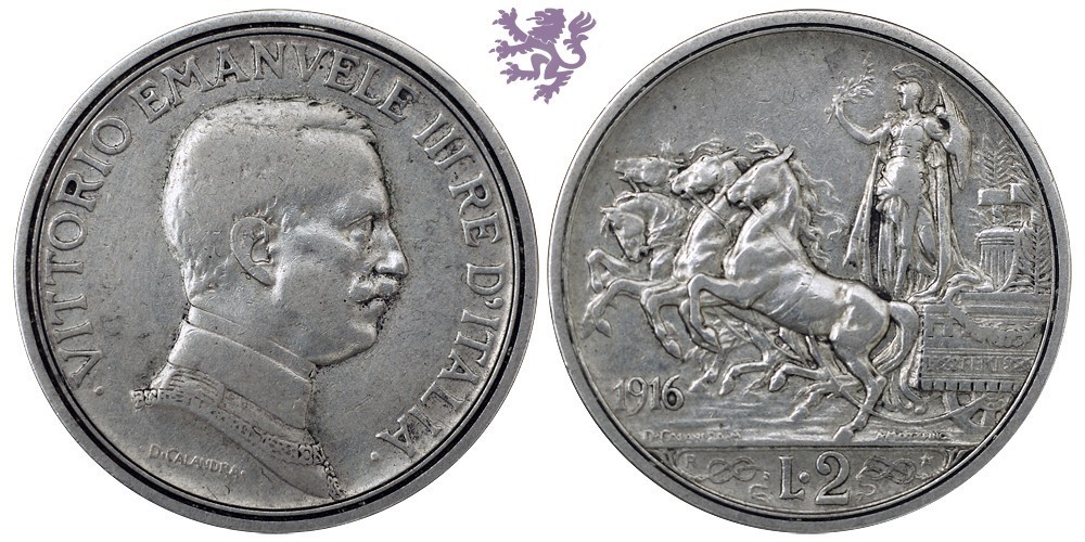 2 Lire, 1916. Vittorio Emanuele III