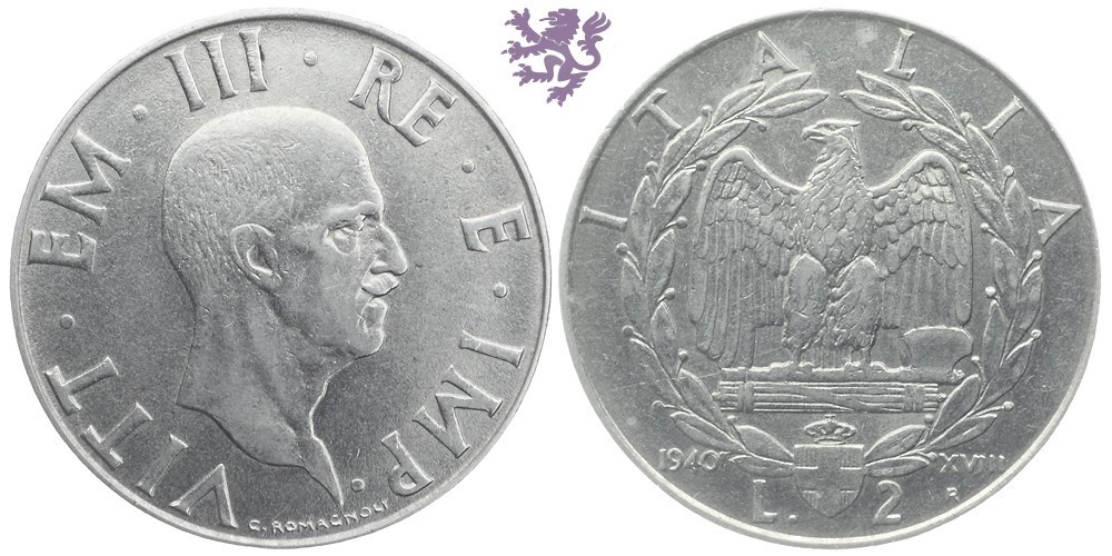 2 Lire, 1940. Vittorio Emanuele III