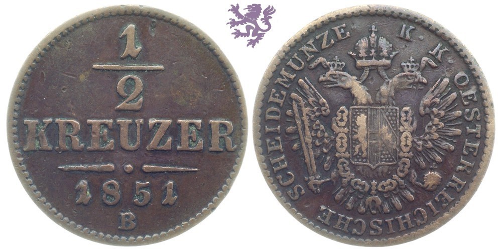 1/2 Kreuzer, 1851. B, Franz Joseph I