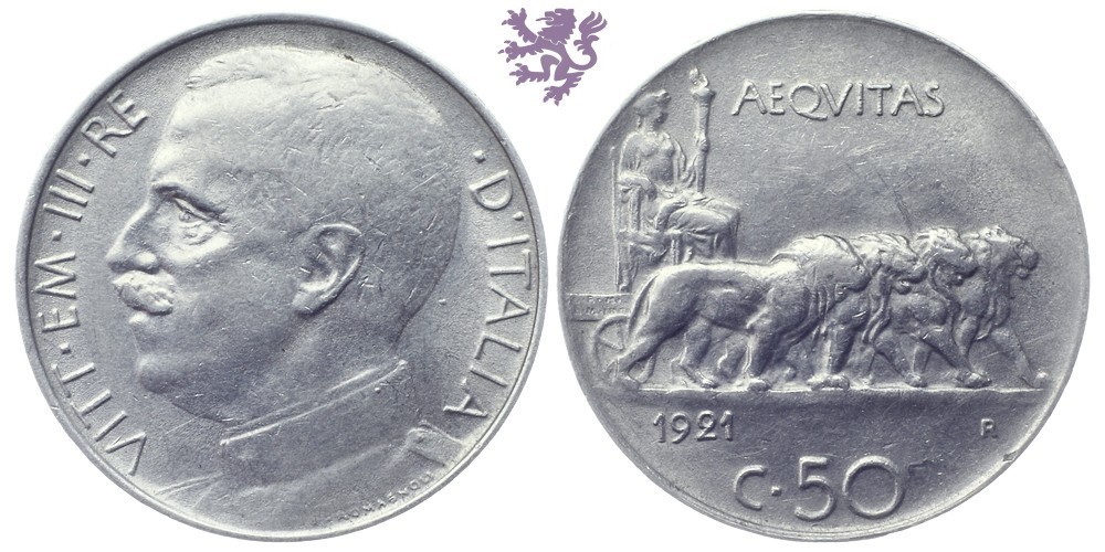 50 Centesimi, 1921. Vittorio Emanuele III