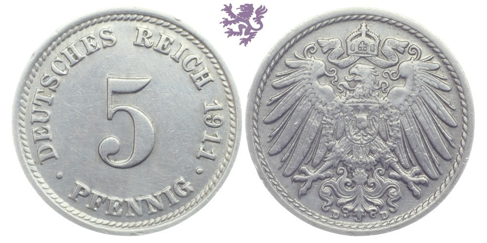 5 Pfennig , 1911. Wilhelm II