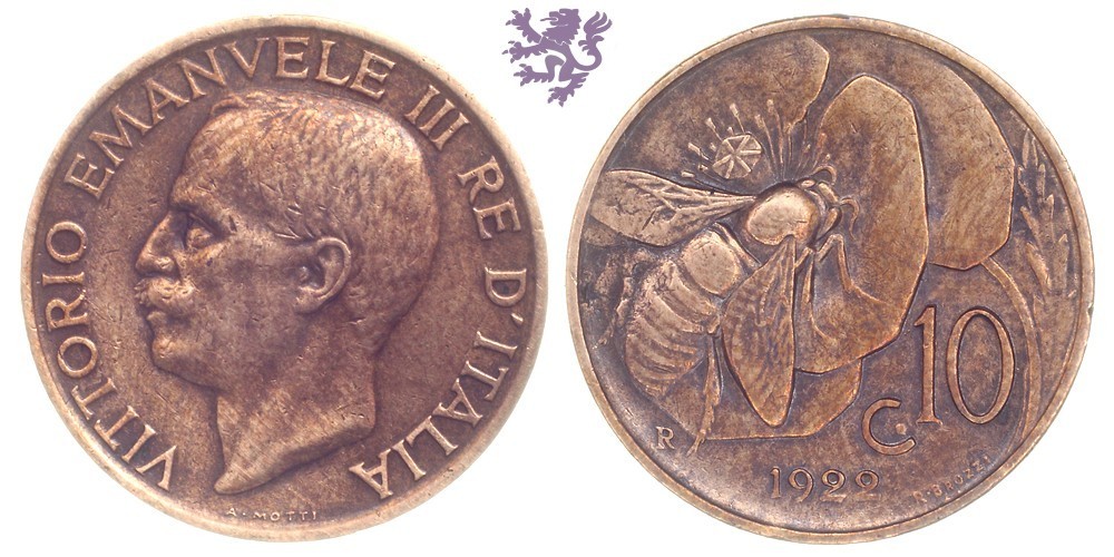 10 Centesimi, 1922. Vittorio Emanuele III