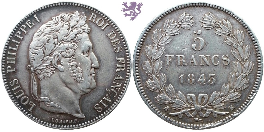 5 francs, 1843.K, Luis Philippe I