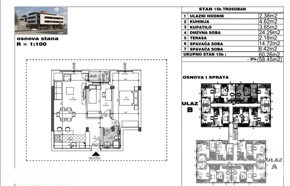 Prodaja, trosoban stan, 59m2, Telep, Novi Sad, Novi Sad