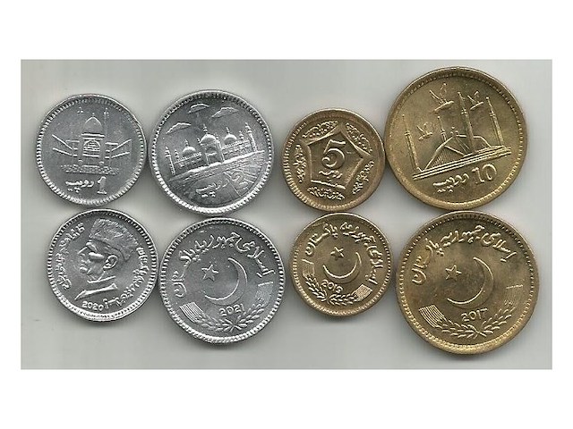 Pakistan 2017 - 2021. 1-2-5-10 rupees UNC set